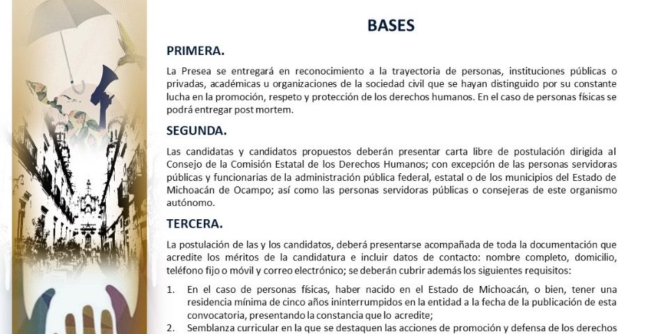 Comunicado Cedh Emite Convocatoria Para La Presea Michoacán Al Mérito